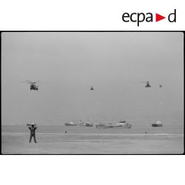 ImagesDéfense - Super-Frelons et EDIC en approche dans le port de Beyrouth.